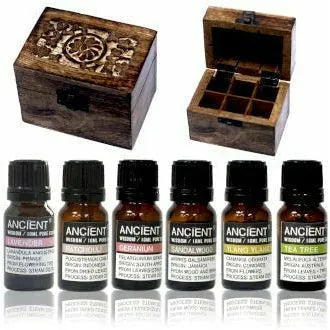 Ancient Wisdom - Essential Oils & Mango Wood Box - Aromatherapy Gift S ...